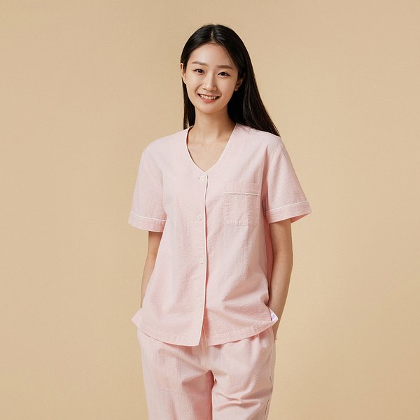 Jaju자주 여 Better 코튼 7부 브이넥 파자마상하세트핑크 Sivillage 에스아이빌리지