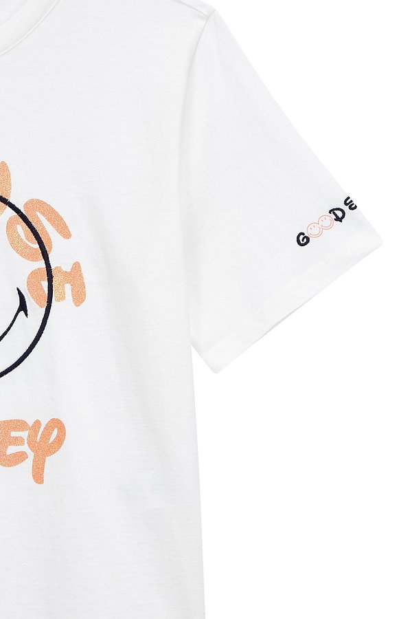 Gcut지컷 리오더 Smiley® 스마일리 글리터 프린트 티셔츠 Sivillage 에스아이빌리지