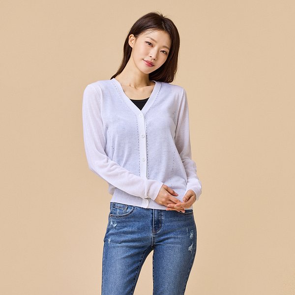 Jaju자주 여 리넨 블렌디드 워셔블 긴팔 가디건 Sivillage 에스아이빌리지
