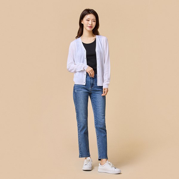 Jaju자주 여 리넨 블렌디드 워셔블 긴팔 가디건 Sivillage 에스아이빌리지