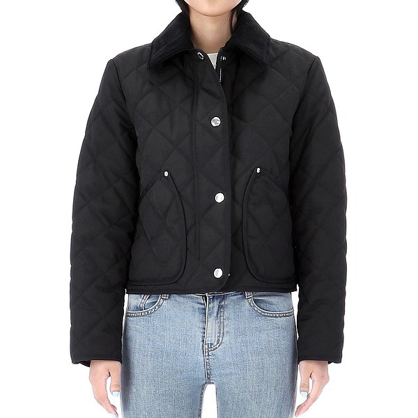 Burberry버버리 23fw 버버리 코듀로이 카라 다이아몬드 퀼팅 크롭 자켓 8055131 A1189 Si