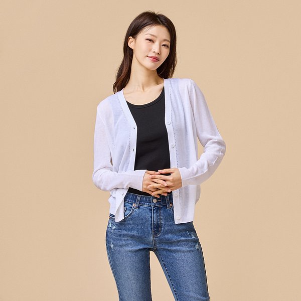 Jaju자주 여 리넨 블렌디드 워셔블 긴팔 가디건 Sivillage 에스아이빌리지
