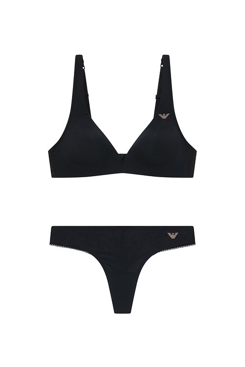 Emporio Armani Underwear엠포리오 아르마니 언더웨어 큐빅 로고 패디드 브라렛 브라 And 나일론 티팬티 세트