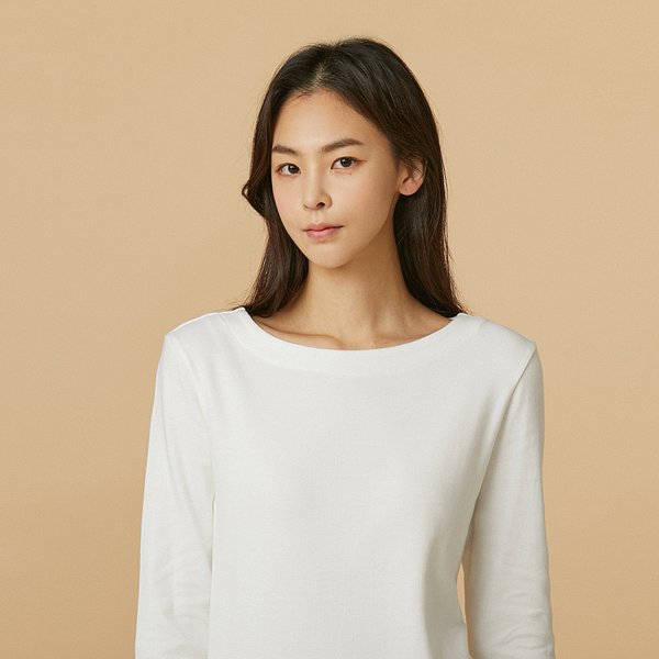 Jaju자주 여 Better 코튼 스트레치 보트넥 긴팔 티셔츠 Sivillage 에스아이빌리지
