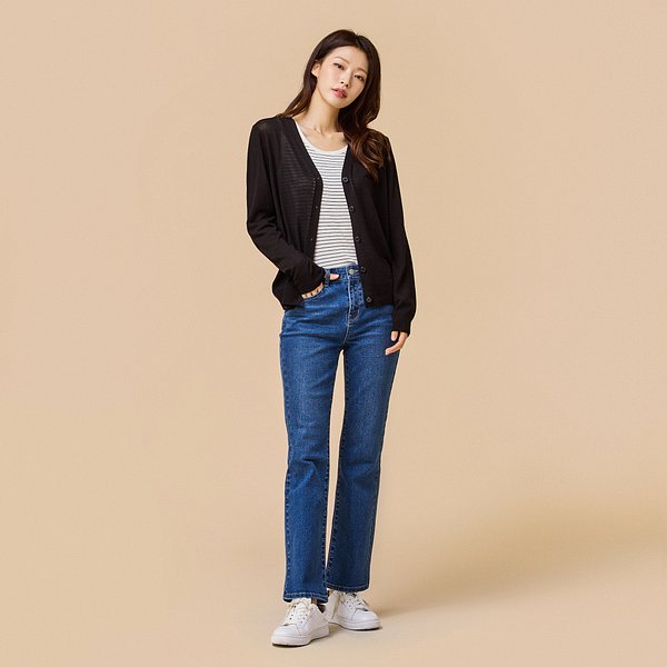 Jaju자주 여 리넨 블렌디드 워셔블 긴팔 가디건 Sivillage 에스아이빌리지