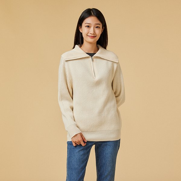Jaju자주 여 반집업 메리노울 블렌디드 니트 Sivillage 에스아이빌리지