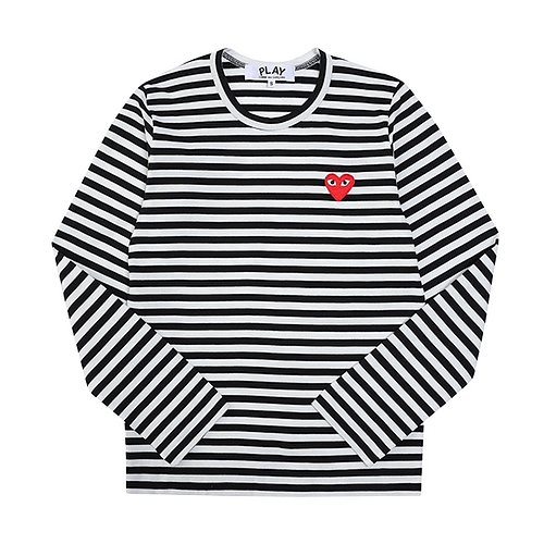 Comme Des Garcons꼼데가르송 꼼데가르송 P1t163 1 Play 플레이 레드 하트 와펜 스트라이프 여성 긴팔티