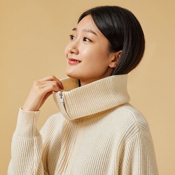 Jaju자주 여 반집업 메리노울 블렌디드 니트 Sivillage 에스아이빌리지