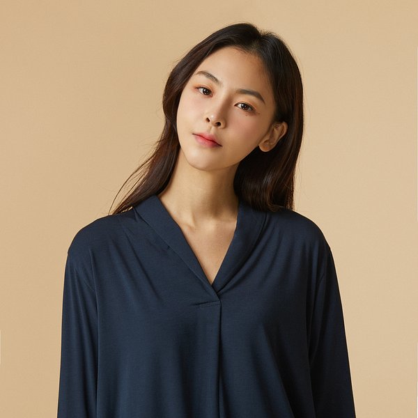 Jaju자주 여 레이온 스트레치 숄카라 티셔츠 Sivillage 에스아이빌리지