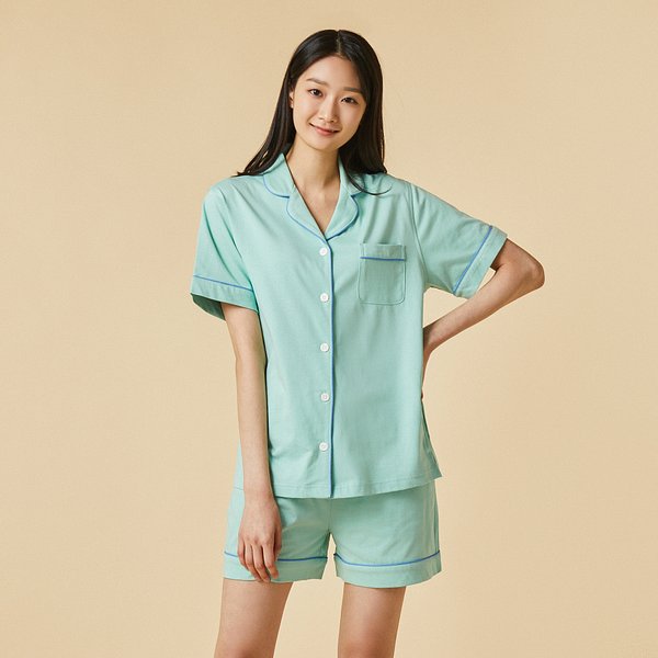 Jaju자주 여 Jaju Air 코튼 3부 파자마상하세트그린 Sivillage 에스아이빌리지