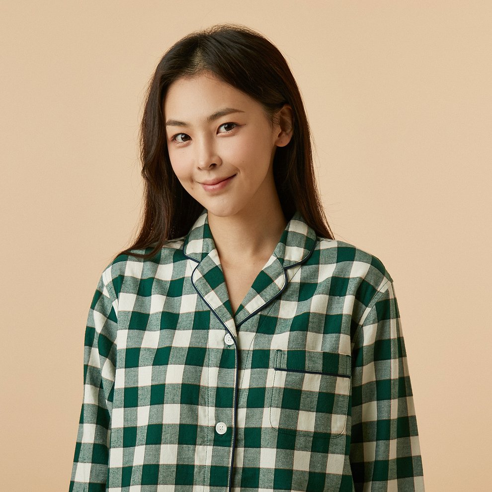 Jaju자주 여 플란넬 파자마상하세트라이트 그린 Sivillage 에스아이빌리지