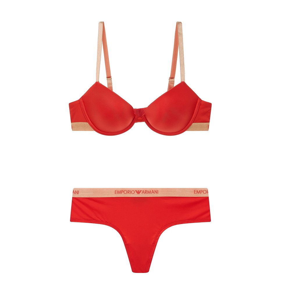 Emporio Armani Underwear엠포리오 아르마니 언더웨어 풀로고 메탈릭 스트랩 푸쉬업 브라 And 치키팬츠 세트