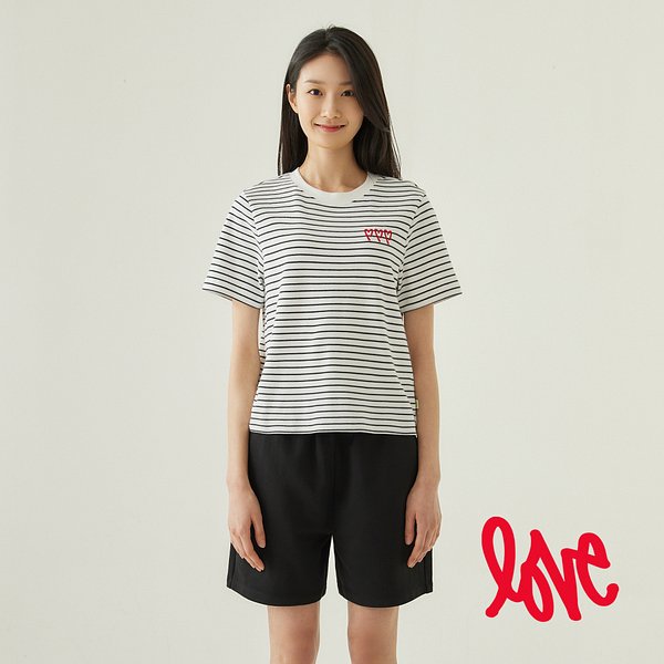 Jaju자주 여 Love탄탄 코튼 스트라이프 반팔 크롭 티셔츠 Sivillage 에스아이빌리지