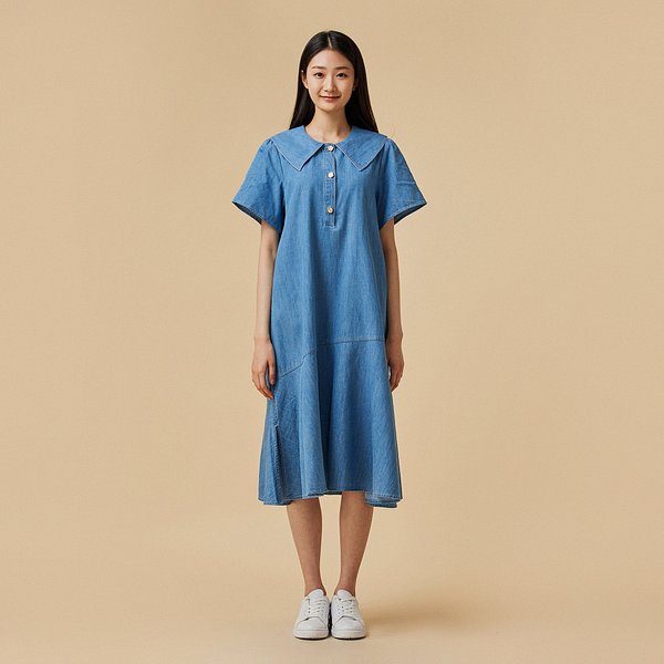 Jaju자주 여 해지데님 반팔 원피스 Sivillage 에스아이빌리지