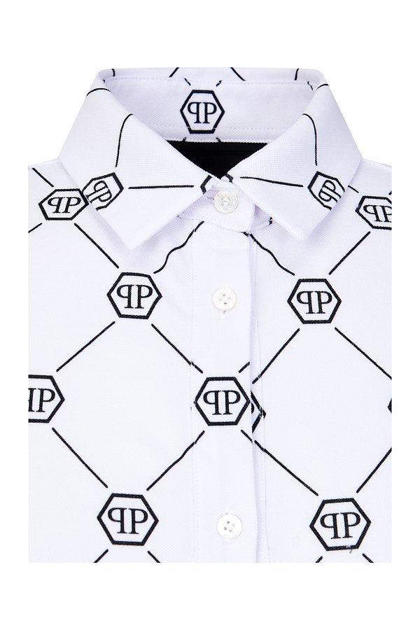 Philipp Plein Golf필립플레인 골프 Women 테디 모노그램 피케 롱 슬리브 폴로 셔츠 Si