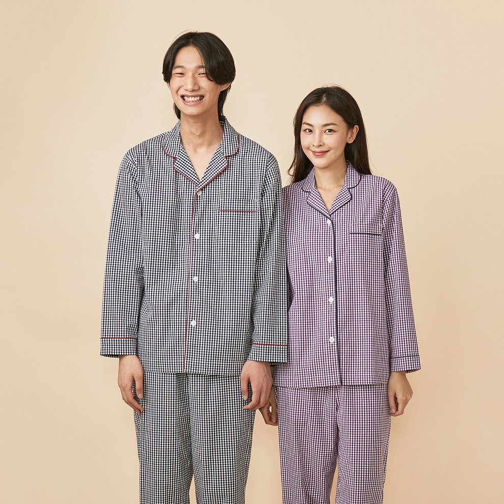 Jaju자주 여 오가닉 코튼 스트레치 체크 파자마상하세트라이트 퍼플 Sivillage 에스아이빌리지