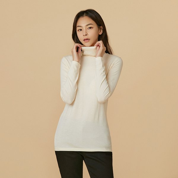 Jaju자주 소프트 터틀넥 긴팔 티셔츠 Sivillage 에스아이빌리지