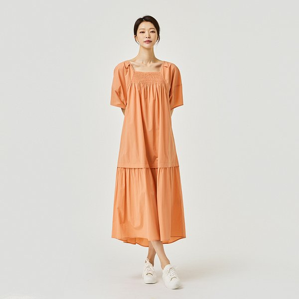 Jaju자주 여 볼륨소매 스모킹 반팔 원피스 Sivillage 에스아이빌리지