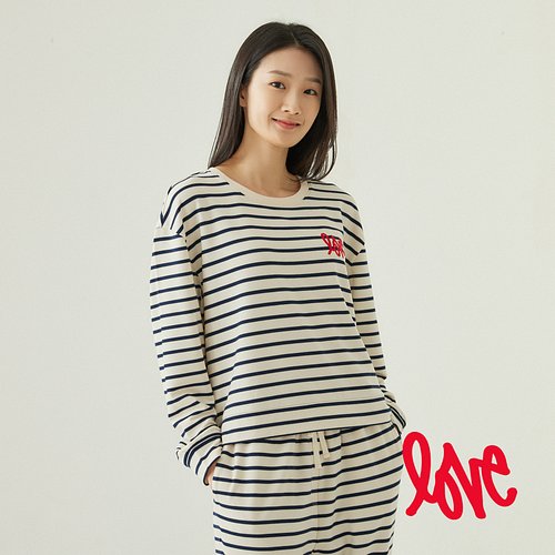 Jaju자주 여 Love소프트 스웨트 라운드넥 긴팔 파자마 티셔츠 Sivillage 에스아이빌리지