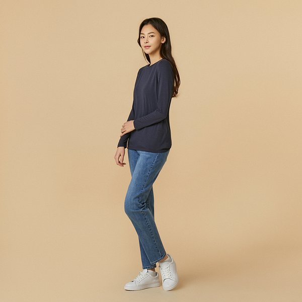 Jaju자주 소프트 라운드넥 긴팔 티셔츠 Sivillage 에스아이빌리지