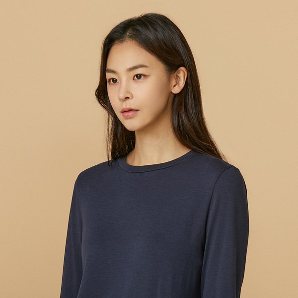 Jaju자주 소프트 라운드넥 긴팔 티셔츠 Sivillage 에스아이빌리지