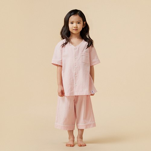 Jaju자주 키즈 Better 코튼 7부 브이넥 파자마상하세트핑크 Sivillage 에스아이빌리지
