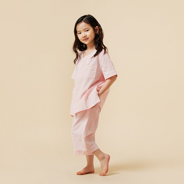Jaju자주 키즈 Better 코튼 7부 브이넥 파자마상하세트핑크 Sivillage 에스아이빌리지