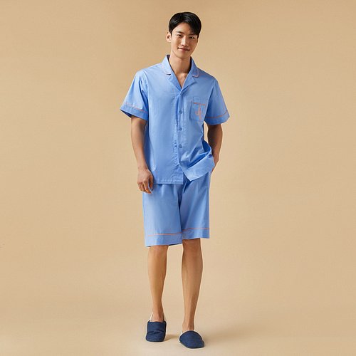Jaju자주 남 80수 수피마 코튼 스트레치 5부 파자마세트블루 Sivillage 에스아이빌리지