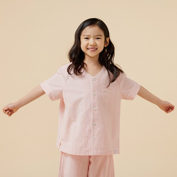 Jaju자주 키즈 Better 코튼 7부 브이넥 파자마상하세트핑크 Sivillage 에스아이빌리지