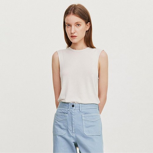 Officine Generale종료오피신제네랄종료 크림 단색 면혼방 민소매티셔츠 Gwts2e105cr Si