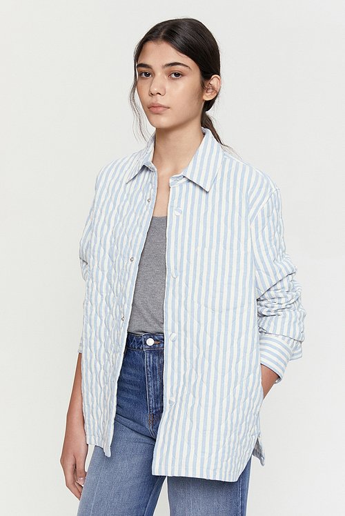 Officine Generale종료오피신제네랄종료 블루 스트라이프 면혼방 긴팔자켓 Gwja3e204b1 Si