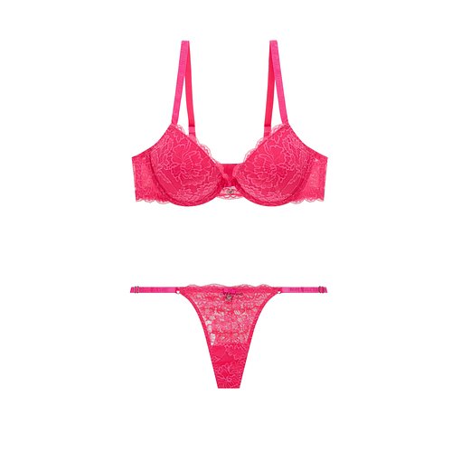 Emporio Armani Underwear엠포리오 아르마니 언더웨어 플라워 레이스 로고 메달 푸쉬업 브라 And 티팬티 세트