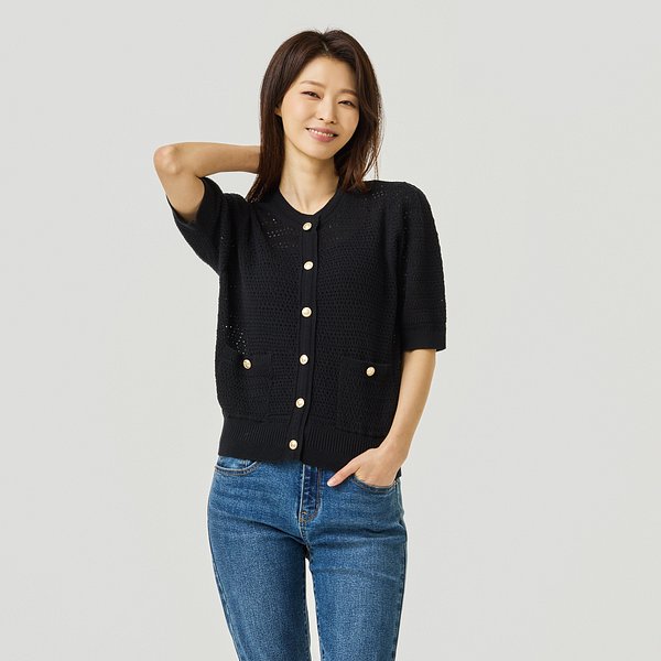Jaju자주 여 크로쉐 반팔 가디건 Sivillage 에스아이빌리지