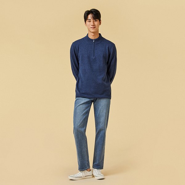 Jaju자주 남 메리노울 반집업 니트 Sivillage 에스아이빌리지