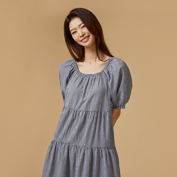 Jaju자주 여 스퀘어넥 시어서커 티어드 원피스 Sivillage 에스아이빌리지
