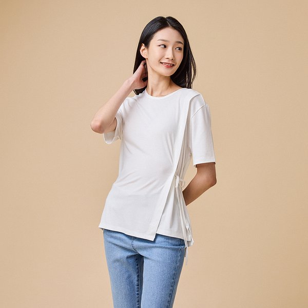 Jaju자주 여 반팔 랩 스트링 티셔츠 Sivillage 에스아이빌리지