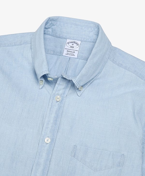 Brooks Brothers브룩스 브라더스 Bb리젠트핏 샴브레이 숏 슬리브 스포츠 셔츠 파스텔 블루 74600039
