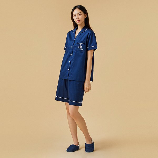 Jaju자주 여 80수 수피마 코튼 스트레치 5부 파자마세트네이비 Sivillage 에스아이빌리지