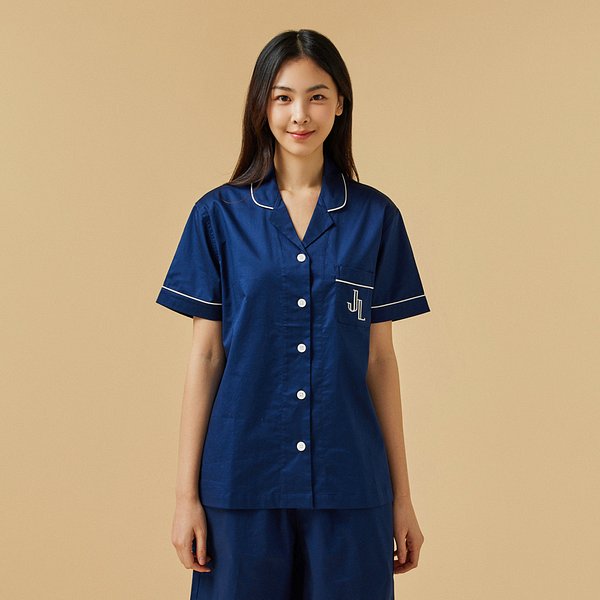 Jaju자주 여 80수 수피마 코튼 스트레치 5부 파자마세트네이비 Sivillage 에스아이빌리지