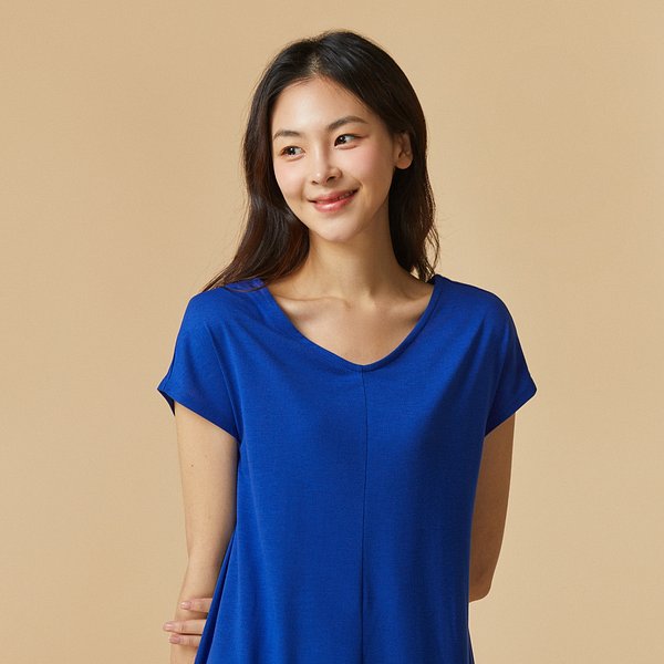 Jaju자주 여 레이온 블렌드 캡소매 절개 원피스 Sivillage 에스아이빌리지