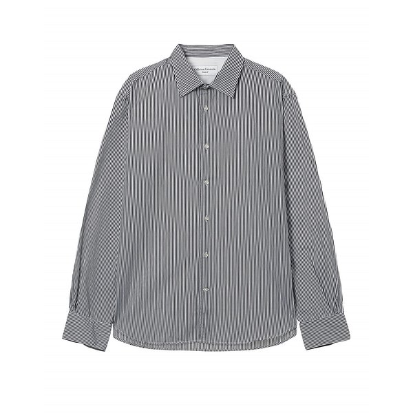 오피신 제네랄 남성 Officine Generale Men 블랙 스트라이프 면 긴팔캐주얼셔츠 Sivillage