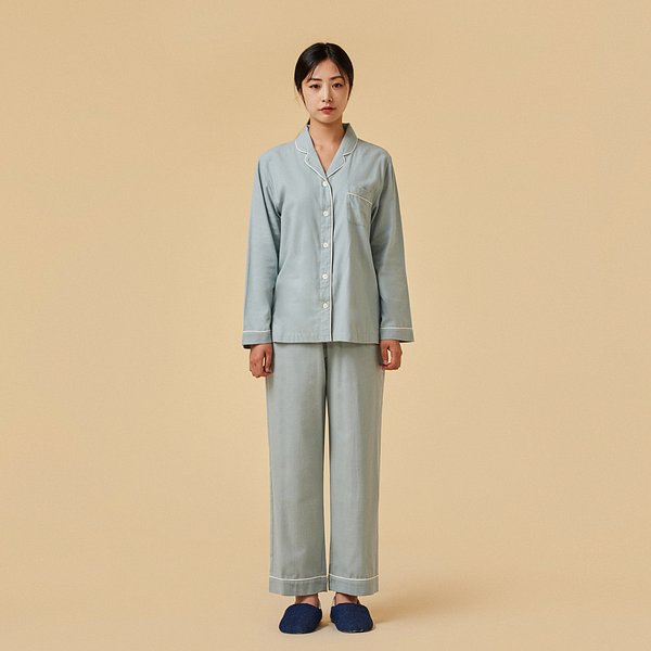 Jaju자주 여 플란넬 컬러 파자마 세트 Sivillage 에스아이빌리지