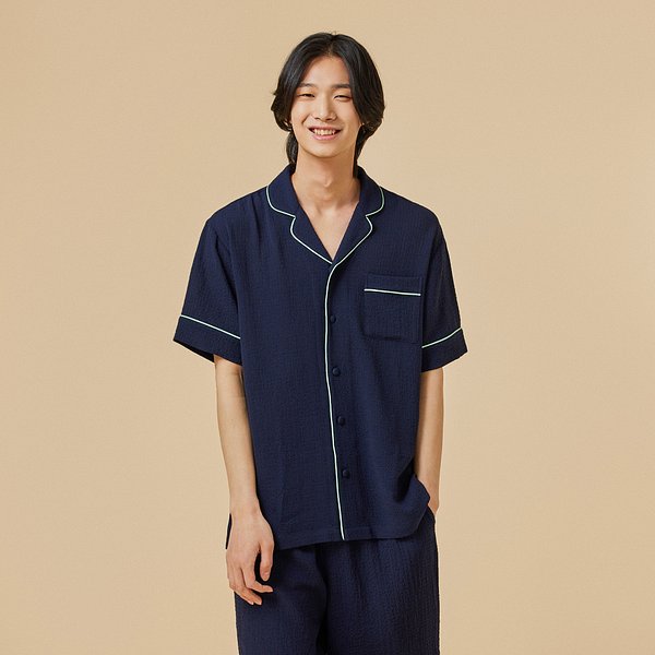 Jaju자주 남 링클 컬러 5부 파자마상하세트네이비 Sivillage 에스아이빌리지