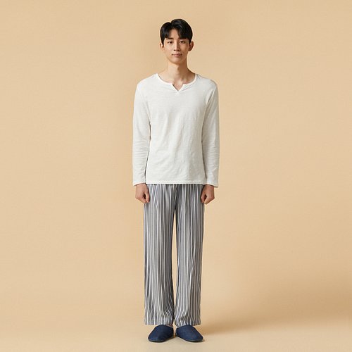 Jaju자주 남 레이온 패턴 스트레이트핏 팬츠 Sivillage 에스아이빌리지