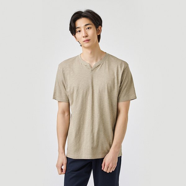 Jaju자주 남 Better코튼 슬럽 트임넥 티셔츠 Sivillage 에스아이빌리지