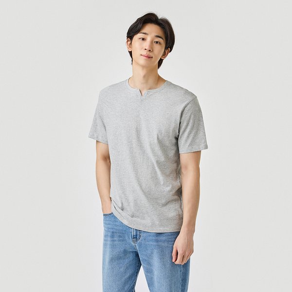 Jaju자주 남 Better코튼 슬럽 트임넥 티셔츠 Sivillage 에스아이빌리지