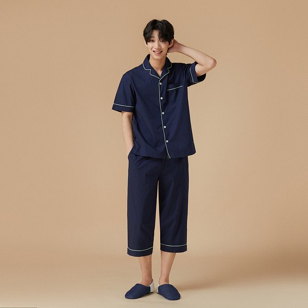 Jaju자주 남 코튼 스트레치 7부 파자마상하세트네이비 Sivillage 에스아이빌리지