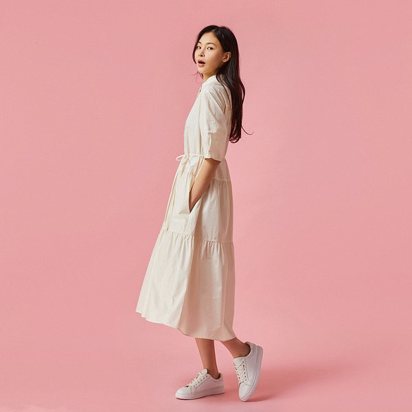 Jaju자주 여 반오픈 티어드 원피스 Sivillage 에스아이빌리지