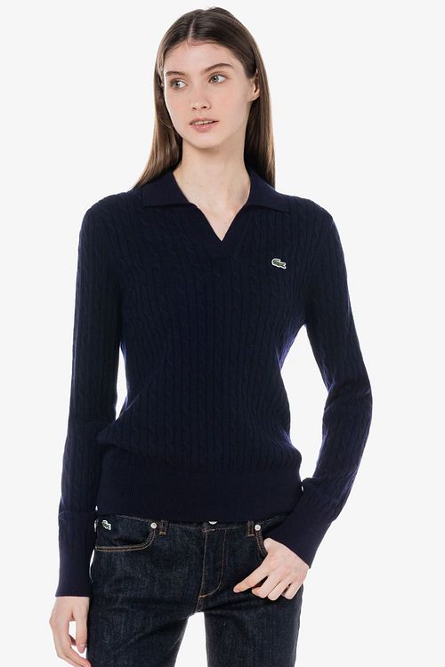 Lacoste라코스테 라코스테 여성 케이블 오픈 카라 스웨터 Af187e 53nr 166 Sivillage 에스