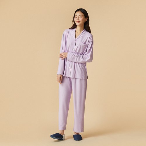 Jaju자주 여 피치기모 컬러 10부 파자마상하세트퍼플 Sivillage 에스아이빌리지